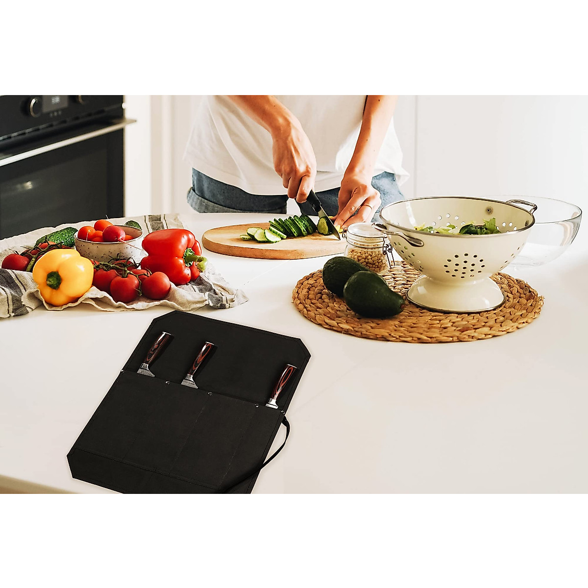 Chef's Knife Roll Bag With 4 Slots, Knife Roll Heavy Duty 16oz Waxed Canvas Knife Case Professional Anti Cutting Fabric Inside