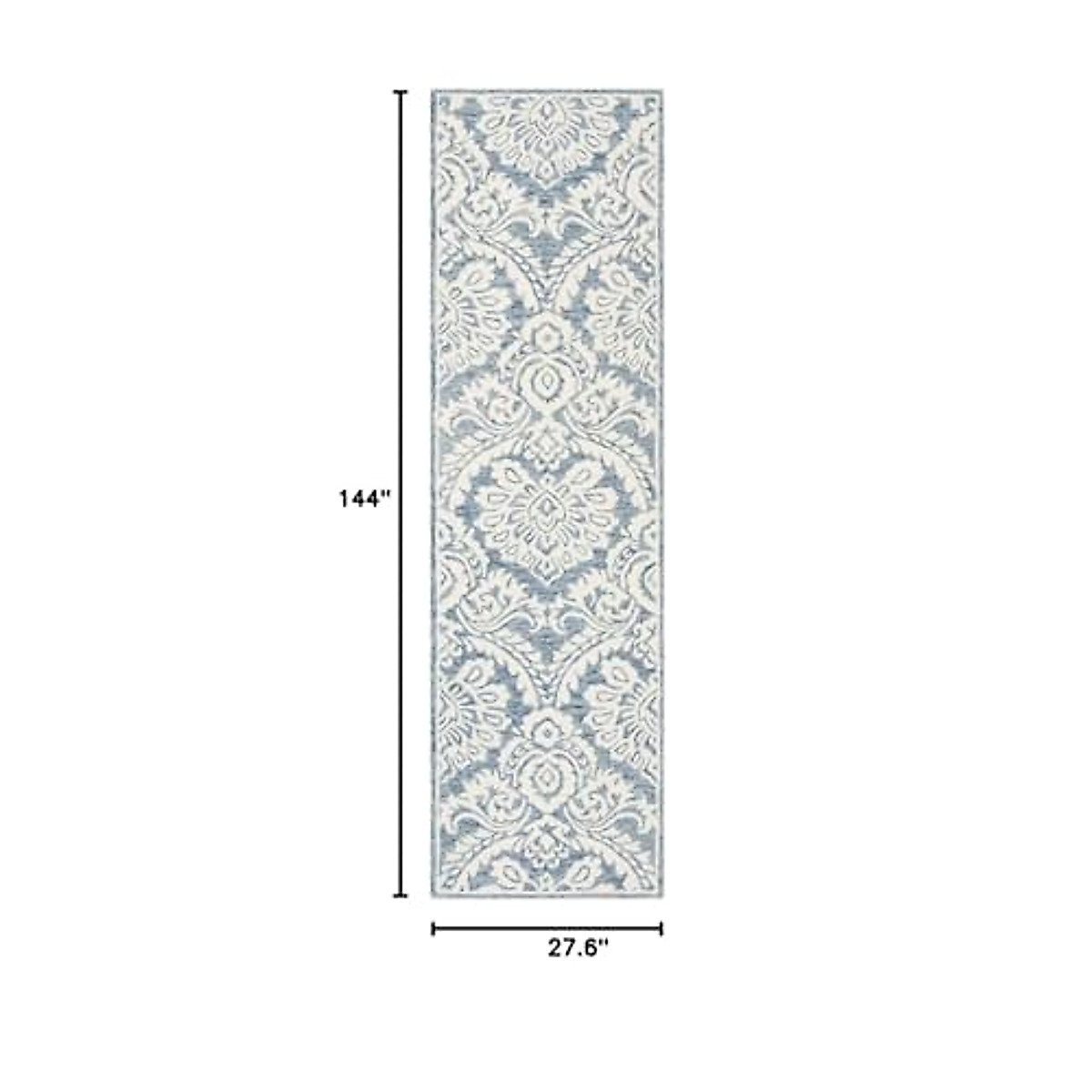 SAFAVIEH Blossom Collection Runner Rug - 2'3" x 12', Blue & Ivory, Handmade Wool, Ideal for High Traffic Areas in Living Room, Bedroom (BLM106M)