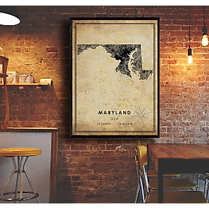 Maryland Vintage Map Print Maryland Map USA Map Art Maryland City Road Map Poster Vintage Gift Map