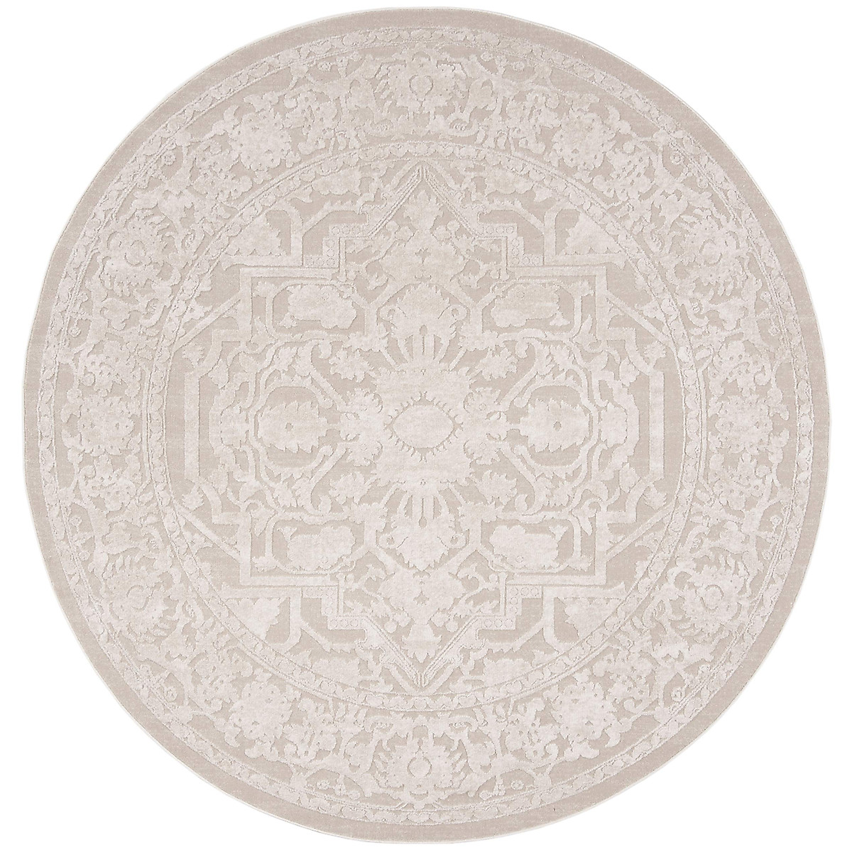 SAFAVIEH Reflection Collection Area Rug - 6'7" Round, Creme & Ivory, Boho Tribal Distressed Design, Non-Shedding & Easy Care, Ideal for High Traffic Areas in Living Room, Bedroom (RFT665D)