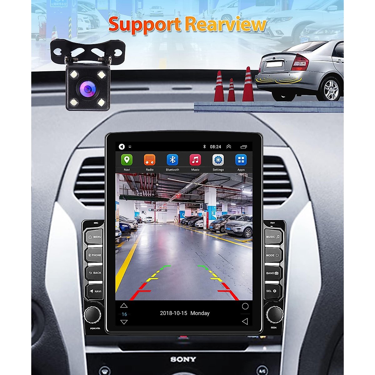 Rimoody Car Stereo Double Din Vertical Car Radio with Bluetooth GPS Navigation, 9.7'' Touchscreen Backup Camera IOS/Android Mirror Link USB FM WiFi Head Unit
