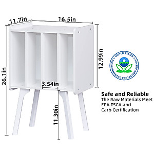 LELELINKY Small Record Player Stand - Width 11.7 In, White Vinyl Record Storage Table with 4 Cabinet Up to 80 Albums, Vinyl Holder with Wood Legs,Turntable Stand Display Shelf for Bedroom Living Room