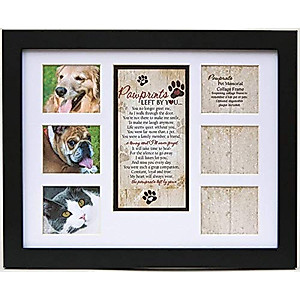 Pet Memorial Collage Frame for Dog or Cat with Sympathy Pawprints Left by You Poem - Made in the USA