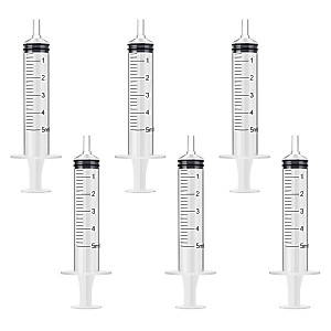 6 Pack – 5ml Plastic Syringe with Measurement, No Needle Suitable for Refilling and Measuring Liquids, Feeding Pets, Oil or Glue Applicator