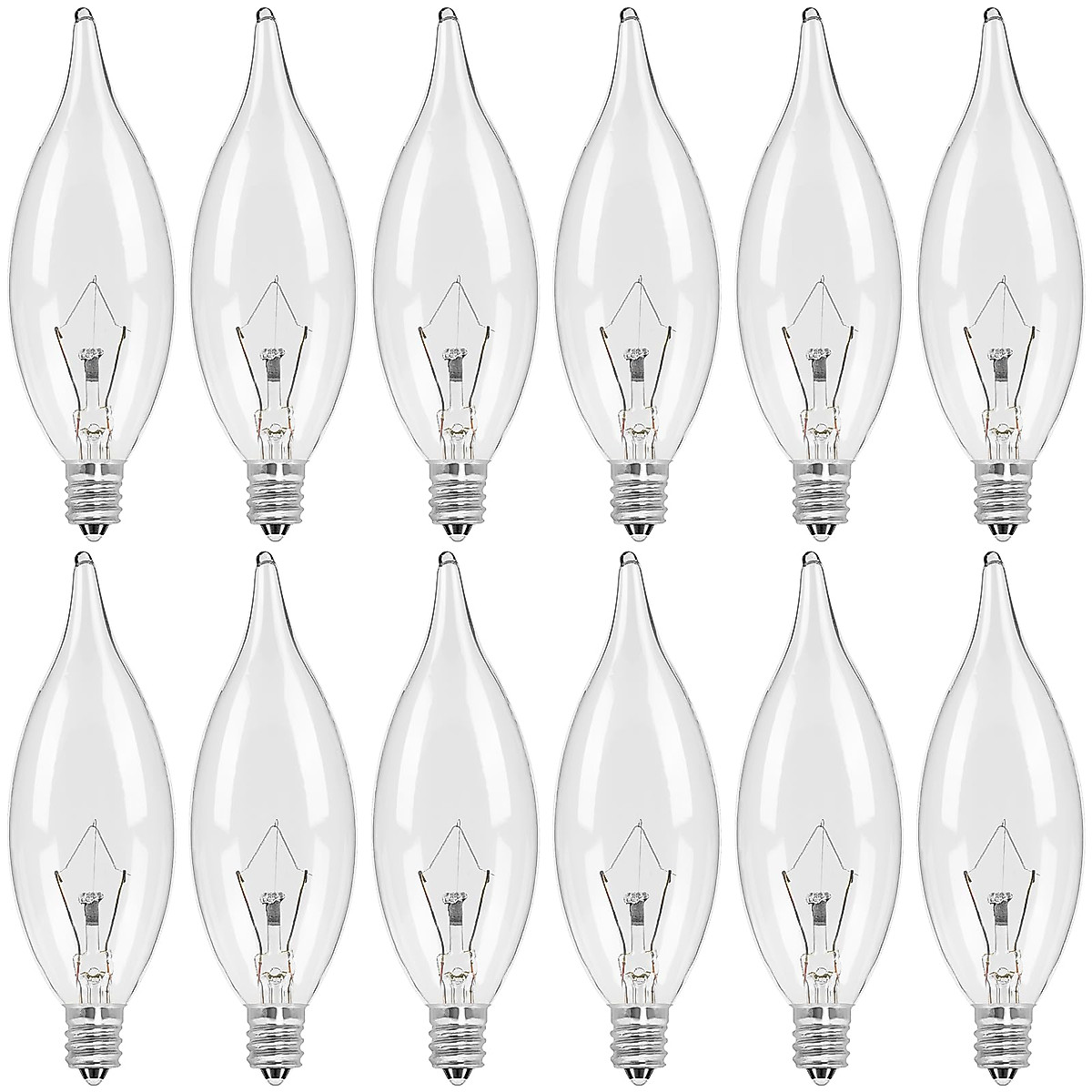 COLWATT 12-Pack E12 Candle Light Bulbs 40W Warm White 2500K, 380 Lumen Dimmable Chandelier Light Bulbs for Ceiling Fan, Pendants or Outdoor, CA10 Clear Candelabra Base Bulbs