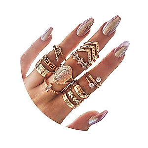 CSIYANJRY99 Gold Stackable Knuckle Ring Sets Boho Vintage Crystal Stacking Midi Finger Rings for Women Fashion Multiple Rings Pack Size 5-10