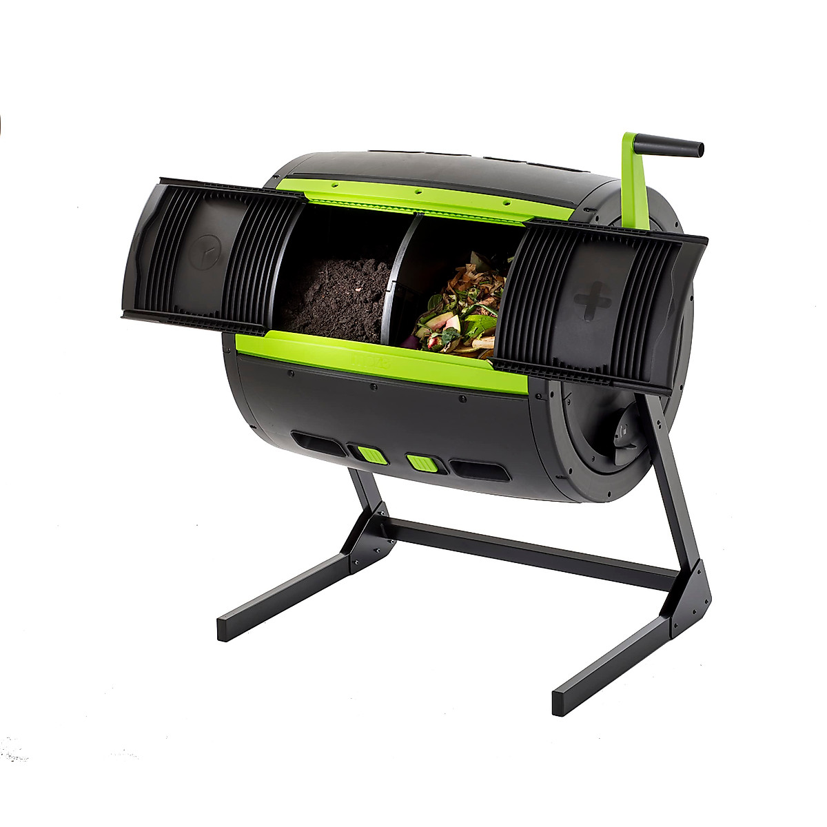 Maze 65 Gallon Outdoor Compost Bin Tumbler for Food Waste - Outdoor Compost Bin for Kitchen Garden & Homestead - Heavy Duty Dual Chamber Waste Recycling Machine