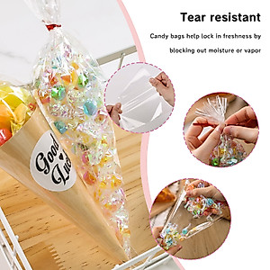 VGOODALL 200PCS Cone Cellophane Bags, 6.3 x 11.8 Clear Treat Bags for Popcorn Candy Bags, Triangle Party Gift Bags with ties for Christmas party, Wedding, Brithday, Pop Gift Candy Buffet Supplies