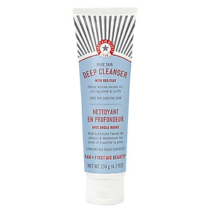 First Aid Beauty - Pure Skin Deep Cleanser with Red Clay, Deep Cleansing Face Wash with Antioxidant Booster for Oily and Blemish-Prone Skin, Reduce Oil & Unclog Pores, Safe for Sensitive Skin, 4.7 oz