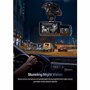 4K Dual Dash Cam Front and Inside, Veement Dash Car Camera with GPS, 2160P Front+1080P Inside Rear Camera for Cars, Sony Starvis Sensor, Infrared Night Vision, 24H Motion Detection Parking Mode