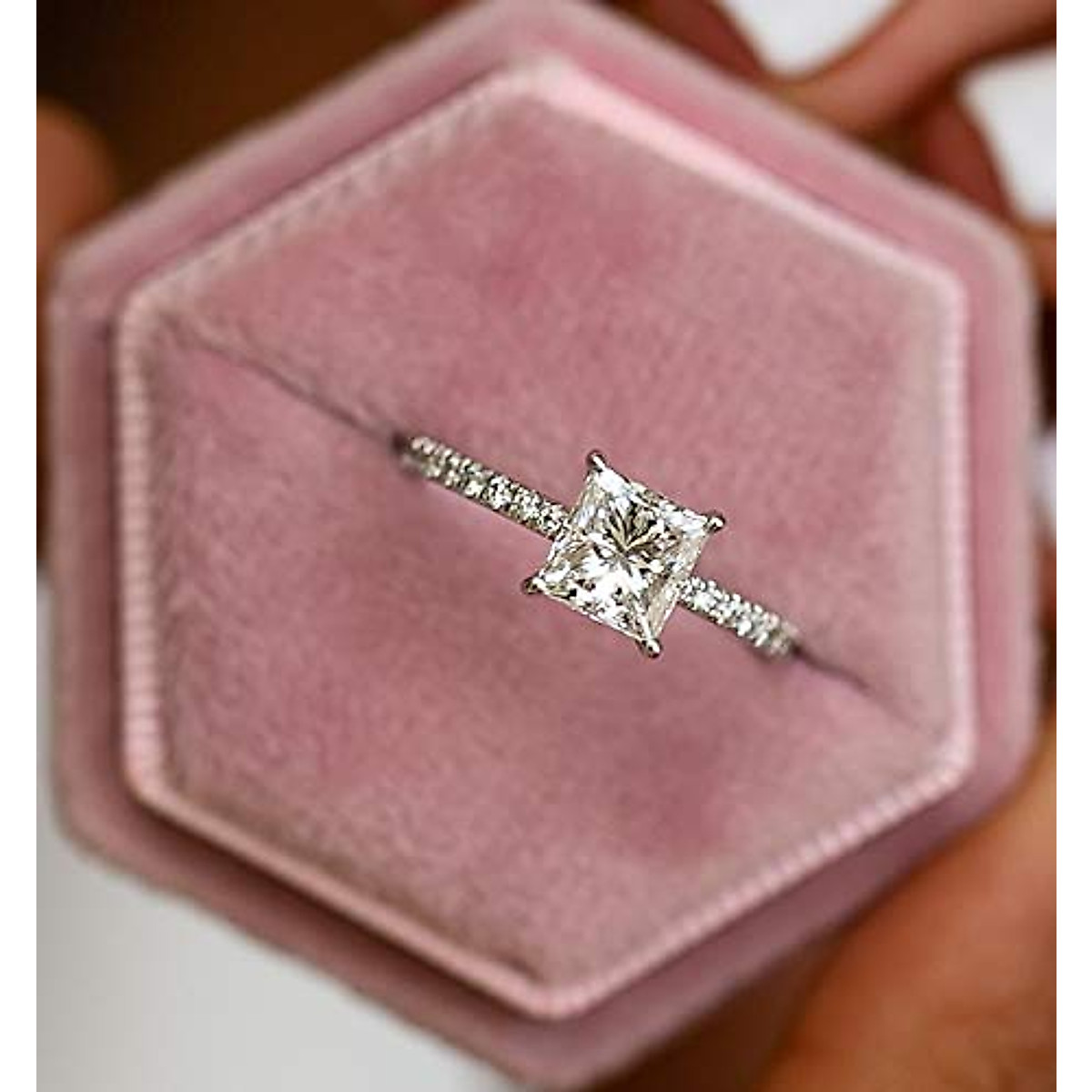 Aihpos Princess Cut Engagement Rings for Women with 1-1/4 Carat(ctw) Moissanite Wedding Rings Platinum Plated Silver 10K 14K 18K Gold with Text Engraving (Platinum Plated Silver)