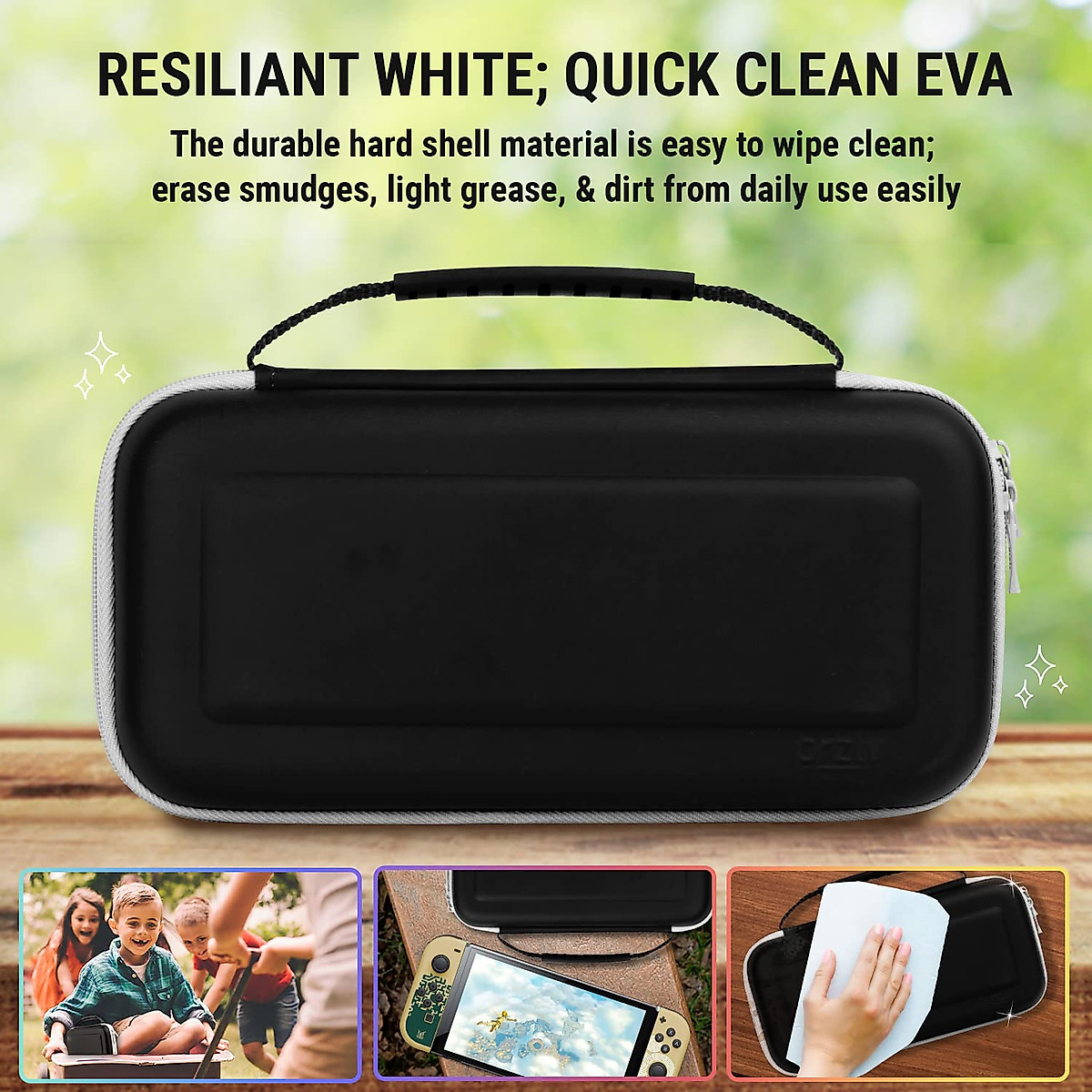 Orzly Carry Case Nintendo Switch Oled console with accessories and Games storage compartment - Easy Clean Case Gift Boxed Edition