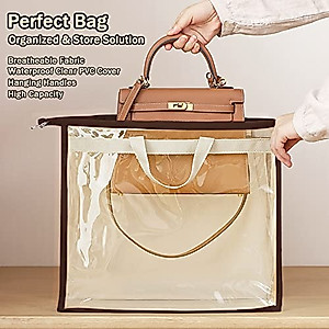 8 Pcs Purse Dust Bags For Storage, Clear Purse Organizer Storage For Closet, Handbag Organizer Storage For Closet, Hanging Bag Organizer With Zipper And Handles, S Hanging Hooks (L)