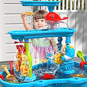 TEMI Kids Sand Water Table for Toddlers, 3-Tier Sand and Water Play Table Toys for Toddlers Kids, Activity Sensory Tables Outside Beach Toys for Toddler Boys Girls Age 1-3 3-5