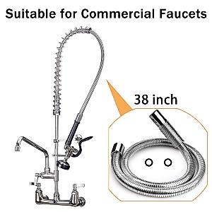 KOLLNIUN 38" Commercial Pre Rinse Hose Stainless Steel Flexible for Commercial Kitchen Sink Restaurant Industrial Dishwasher Faucet Pre-Rinse Sprayer Hose Replacement Part (96CM/38inch)