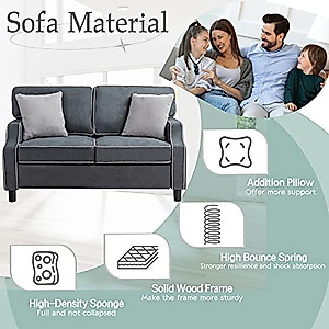 Meilocar 56" Loveseat Couch, Modern Upholstered Love Seats with Armrest and Two Pillows, Small Double Sofa for Bedroom, Apartment, Office and Small Spaces (Blue Gray)