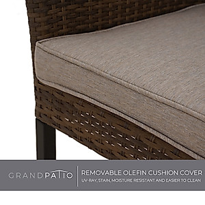 Grand patio 3-Piece Patio Bar Set, Outdoor Wicker Bar Stools Set with Olefin Cushions and Faux-Wood Table Top,Bar Table and Chairs Set for Garden,Backyard,Traditional American Style-Brown