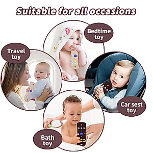 Viyuse Remote teether for Baby, Soft Chew Toys with TV Remote Control Shape, Early Educational Sensory Toy for Babies Teething Relief and Soothe Sore Gum Infant Teether for 3-12 Months