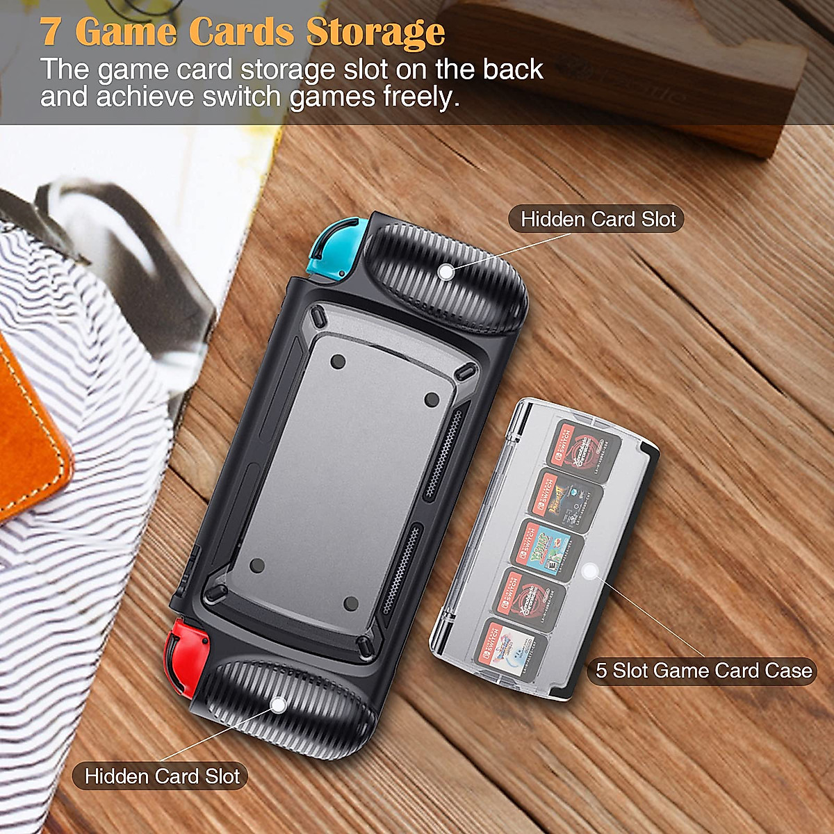 Protective Case for Nintendo Switch, KENOBEE Thicken TPU Switch Cover With Adjustable Kickstand & Detachable Game Holder, Grip Case Protector for Nintendo Switch Console and Joy-Con Controller