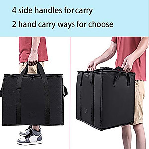 Qichebox Reusable Insulated Food Delivery Bag for Transport -Foldable Heavy Duty Food Warmer Grocery Bag for Camping Catering Restaurants (fit 14" Pizza)