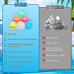 Reusable Water Balloons,Self-Sealing Water Bomb for Kids Adults,Silicone Water Ball Easy Quick Fill Summer Toy,Soft & Safe Fun Splash Water Bomb Party Supplies(6 PCS)