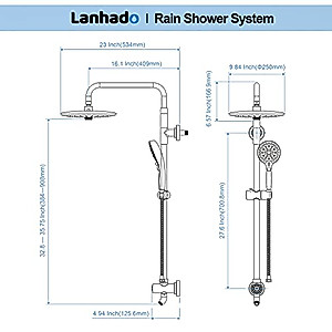 Shower System Slide Lanhado 10” Rain Shower System with 11+1 Multi Functions Handheld Spray High Pressure Shower Faucet Set Shower Slide Bar Chrome Polished
