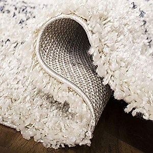 SAFAVIEH Pro Luxe Shag Collection Area Rug - 8' x 10', Cream & Blue, Moroccan Boho Tassel, Non-Shedding & Easy Care, 2.4-inch Thick Ideal for High Traffic Areas in Living Room, Bedroom (PLX432A)