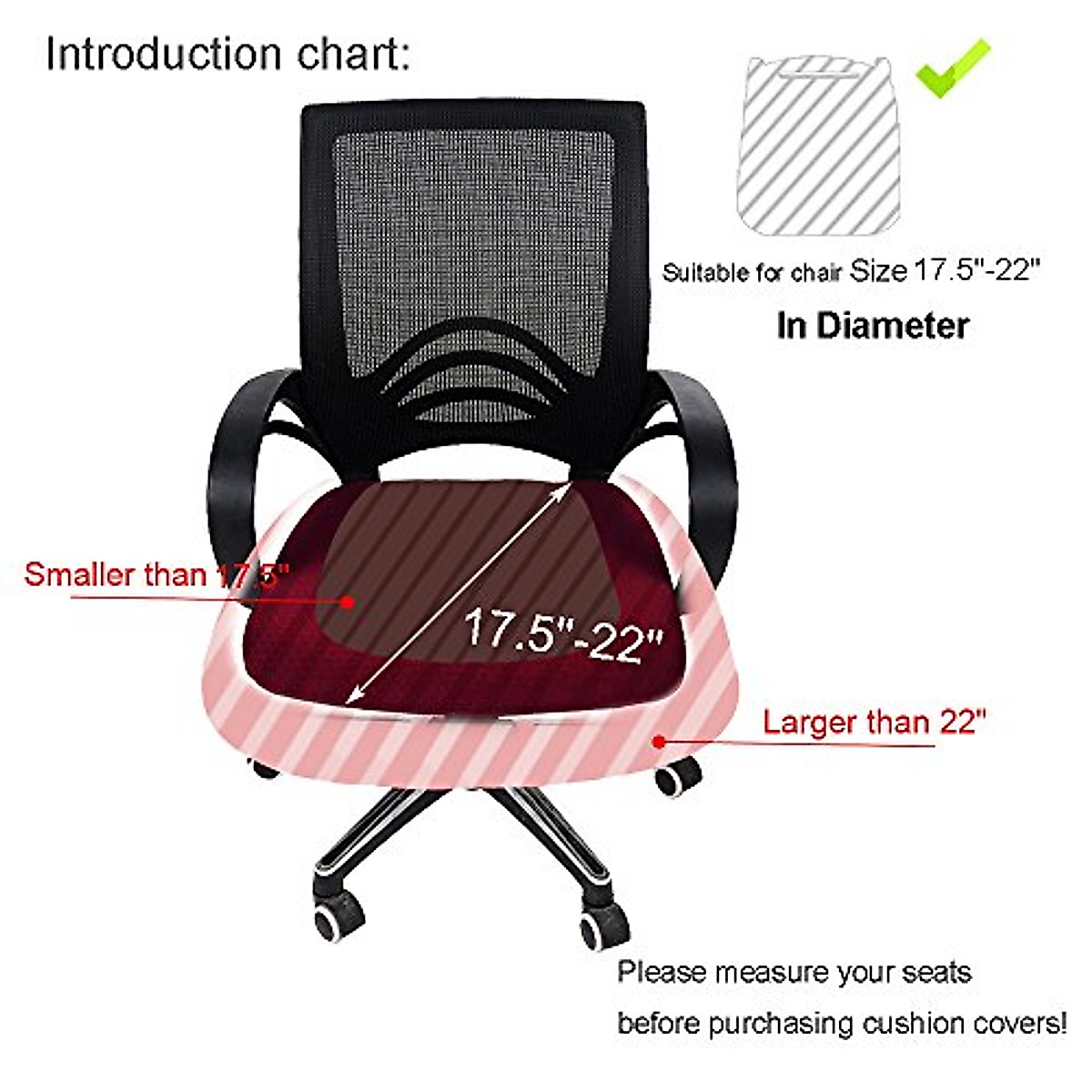 smiry Stretch Jacquard Office Computer Chair Seat Covers, Removable Washable Anti-dust Desk Chair Seat Cushion Protectors - Black