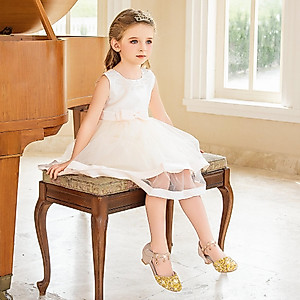 Furdeour Girls Sandals Gold Size 2 High Heels Party Little Kid Flower Big Kid Girl Princess Wedding Prom(2902Gold 2)