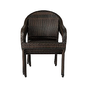 Patio Sense 63490 Rhodos Cafe Stacking Chairs in Mocha All Weather Wicker Construction No Assembly Lightweight for Indoor & Outdoor - Set of 4