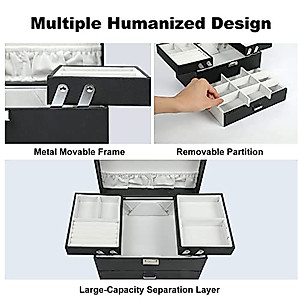 Dajasan Jewelry Box for Women 3 Layers Large Jewelry Organizer with velvet Travel Jewelry Storage Organizer Jewelry Case for Earring, Ring, Necklace, Bracelets