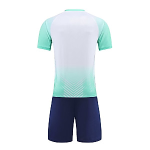 LUCKYLUAN Boys' Soccer Jersey Sports Team Training Shirt and Shorts Uniform 7-8 Years White Green