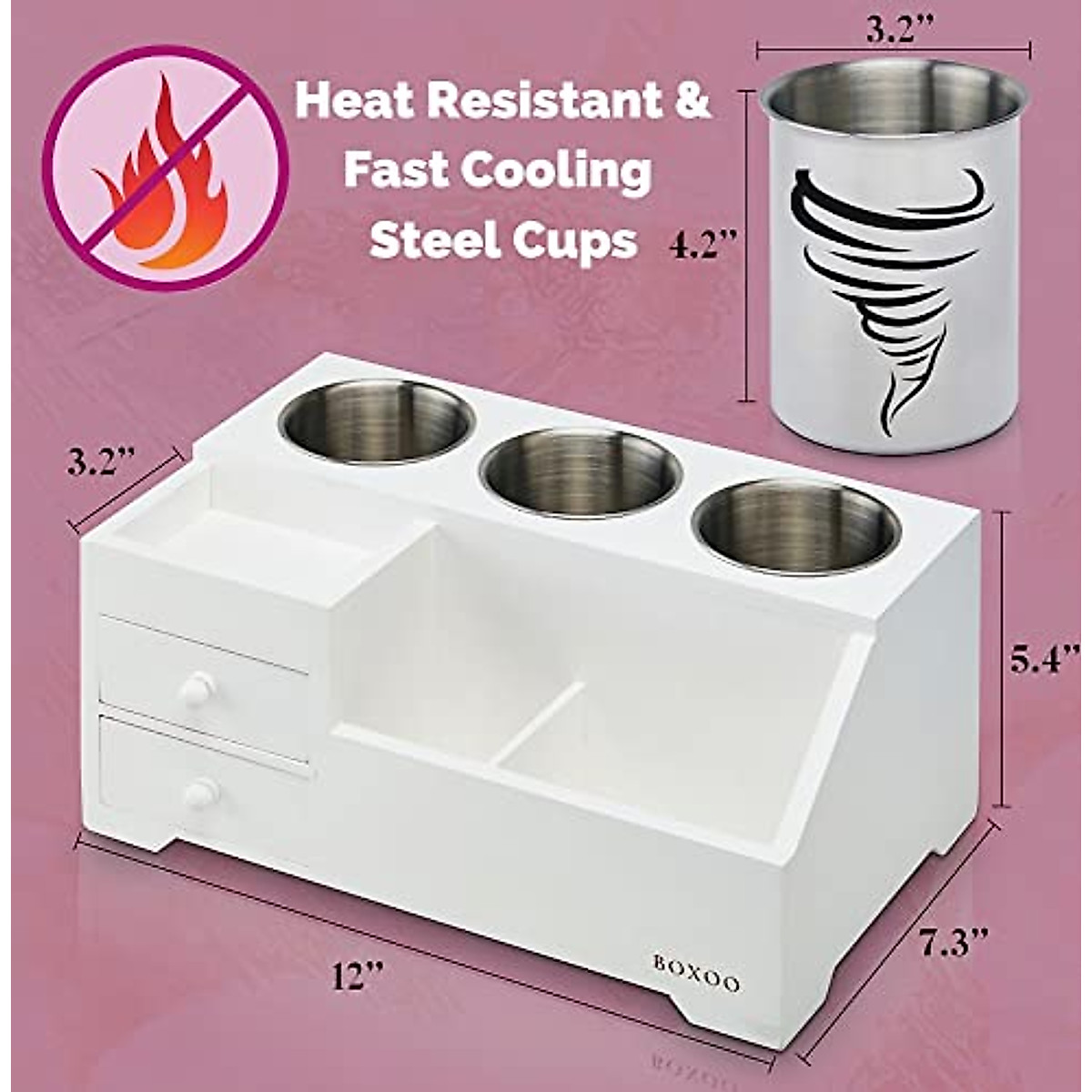 Boxoo Hair Tools Organizer with Drawers - Blow Dryer, Curling Iron, Straightener, Hair Brush Holder - Dressing Table, Bathroom Countertop Storage Caddy - Makeup, Toiletries, Hot Tools Holder, White