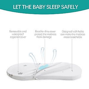 Bassinet Mattress Topper with Removable Zippered Cover, Waterproof Breathable Soft Bassinet Mattress Topper, 29" x 16"