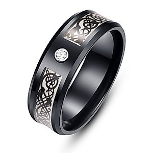 8mm Glow in The Dark Dragon Ring Black Stainless Steel Wedding Band Celtic Dragons CZ Aurora Luminous Ring (7)