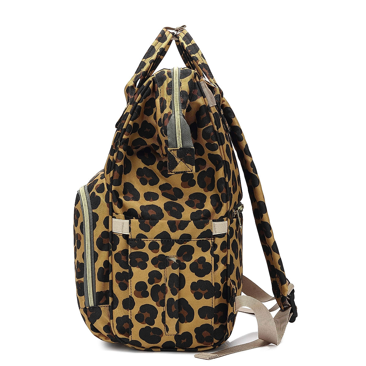 Gnirue Leopard Printing Diaper Bag Large Capacity Water Resistant Nursing Backpacks Nappy Bags for Mom (Brown)