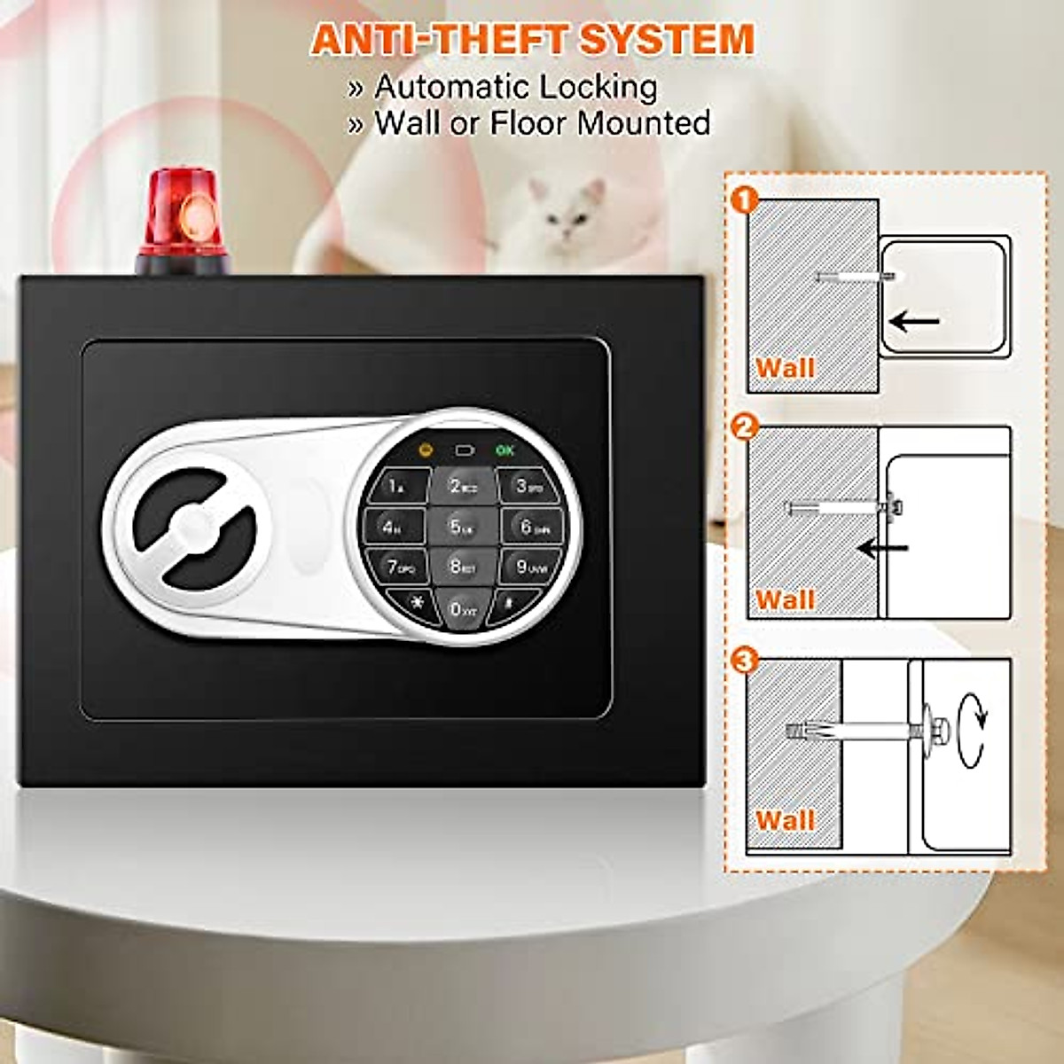 Thmosz Small Safe Box for Money, 0.25 Cuft Mini Home Safe with Fireproof Waterproof Money Bag, Digital Safe with Combination Lock, Money Safe Box for Home Hotels Business (Black)