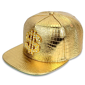 FuZhiBang NYU14 The New Crocodile Baseball caps Alloy Dollar Flat-Brimmed hat Hip-hop hat (Gold)