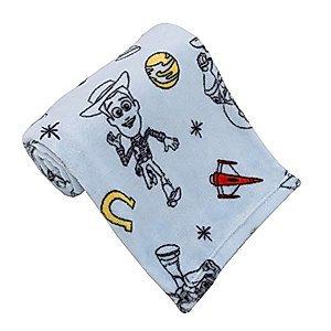 Disney Toy Story 4 Super Soft Blue, Yellow, Red Buzz Lightyear Woody Star Rocket Horse Shoe French Fiber Baby Blanket, Blue, Red, Yellow