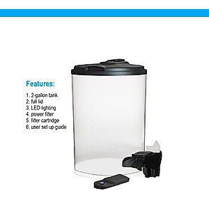 Koller Products AquaView 2-Gallon Plastic 360 Aquarium with Power Filter & LED Lighting for Tropical Fish - Betta Fish