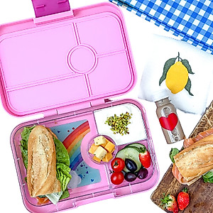 Yumbox Tapas Leakproof Bento Box, Lunch box for women, Teens and Kids, Large size, 4 compartment tray with large section for sandwich, salads plus sides and dip well (Capri Pink - Rainbow)