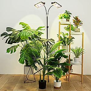 LORDEM Grow Light with Stand, Full Spectrum LED Plant Light for Indoor Plants, 200W Dual Heads Grow Lamp with Auto On/Off Timer, 3 Lighting Modes, 6 Dimmable Levels, Adjustable Tripod 15-63 inches