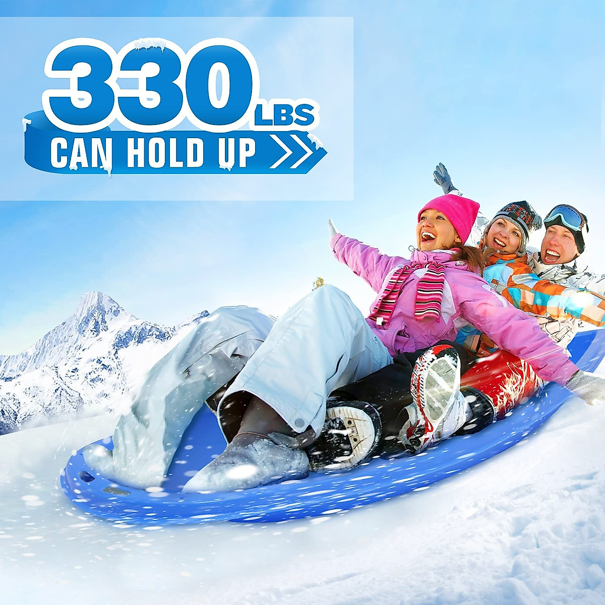 Snow Sled 2 Pack - 48“ Plus Size Toboggan 2 Person Sled for Kids and Adult Lightning Saucer Sleds for Winter Sledding Durable Plastic Snow Scooter Winter Outdoor Grass Dune Game