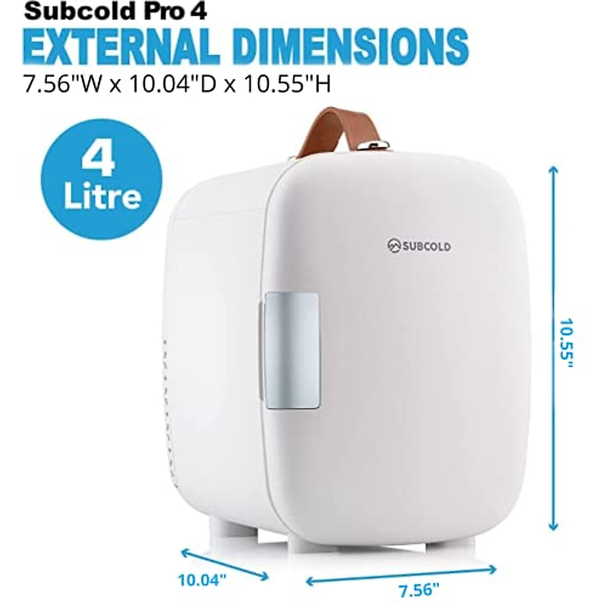 Subcold Pro4 Luxury Mini Fridge Cooler 4 Litre / 6 Cans AC & Exclusive USB ECO Power Option | Portable Small Refrigerator For The Office, Bedroom, Car, Travel, Skincare & Cosmetic (White)