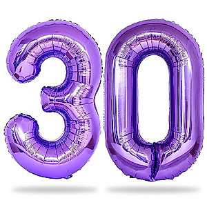 Purple Number 30 Balloons, 40 Inch Purple Mylar Foil Number 3 & 0 Balloons for Women, Self Inflating 30th Birthday Balloons for 30 Year Old Anniversary Birthday Party Decorations Supplies