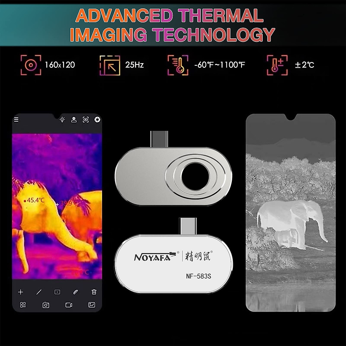 NOYAFA NF-583S Thermal Camera Android, Thermal Imaging Camera Support Video Recording, 6 Color Palettes,Thermal Camera for Smartphone 160x120 IR/25HZ Infrared Thermal Imager