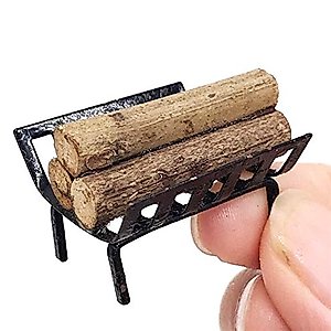 EatingBiting 1:12 Dollhouse Miniature Furniture Garden Lawn Fireplace Metal Firewood Rack Metal Rack with Firewood for Living Room Fireplace Model