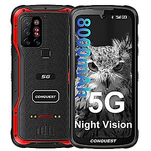 CONQUEST S20 Unlocked Rugged Smartphone, Android 11 Rugged Cell Phone, with PTT Walkie Talkie Button, 8000mAh Battery 6.3'' FHD+, 20MP Night Vision Camera IP68/IP69K, NFC(8+256GB, Red)