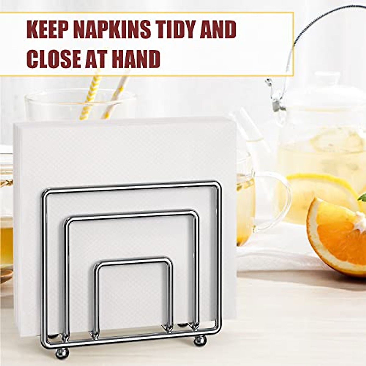 Housolution Napkin Holder, Simple Design Metal Napkin Holders Upright Decorative Napkins Holder for Home Kitchen Table, Silver