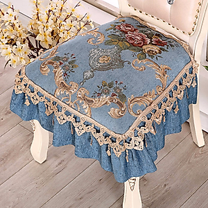GEORPE Seat Cushion European Style Dining Chair Luxury Anti-Slip Fabric Cushions Mat Household Buttocks Pad with Bandage, 18.9x19.7inch/48x50cm